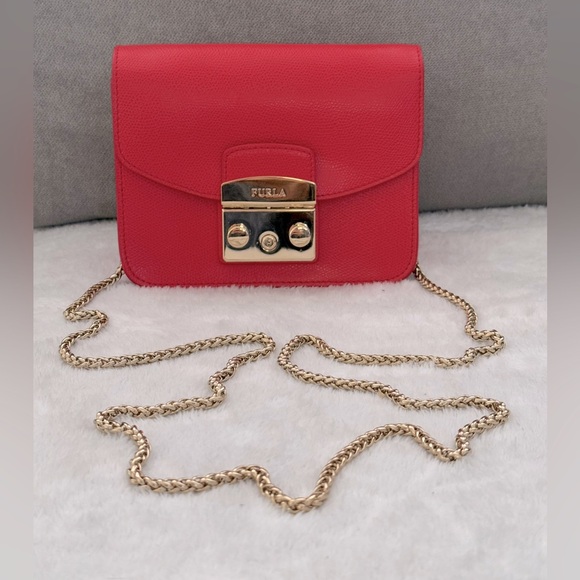 Furla | Bags | Furla Red Crossbody Bag With Gold Chain | Poshmark